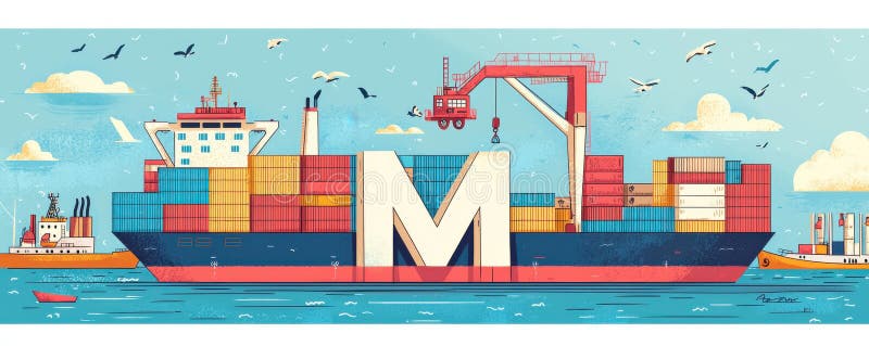 Illustration of a Cargo Ship with Containers in Ocean Scene Stock Image ...