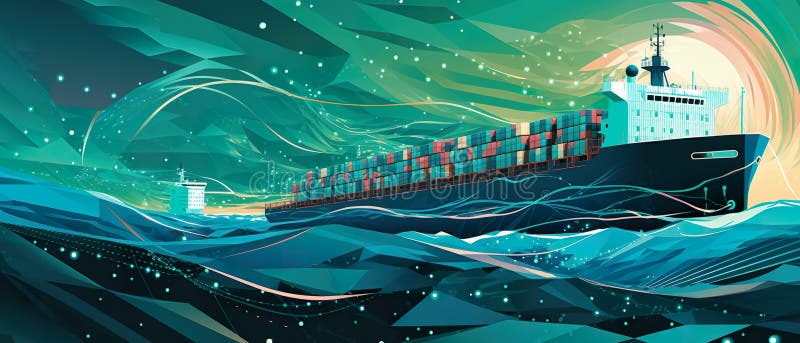 Illustration of Cargo Ship in the Ocean Stock Illustration ...