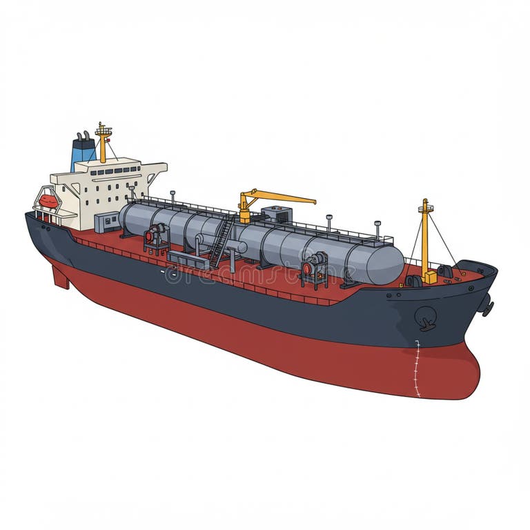 Illustration of a Cargo Ship with a Red Hull and Black Upper Section ...