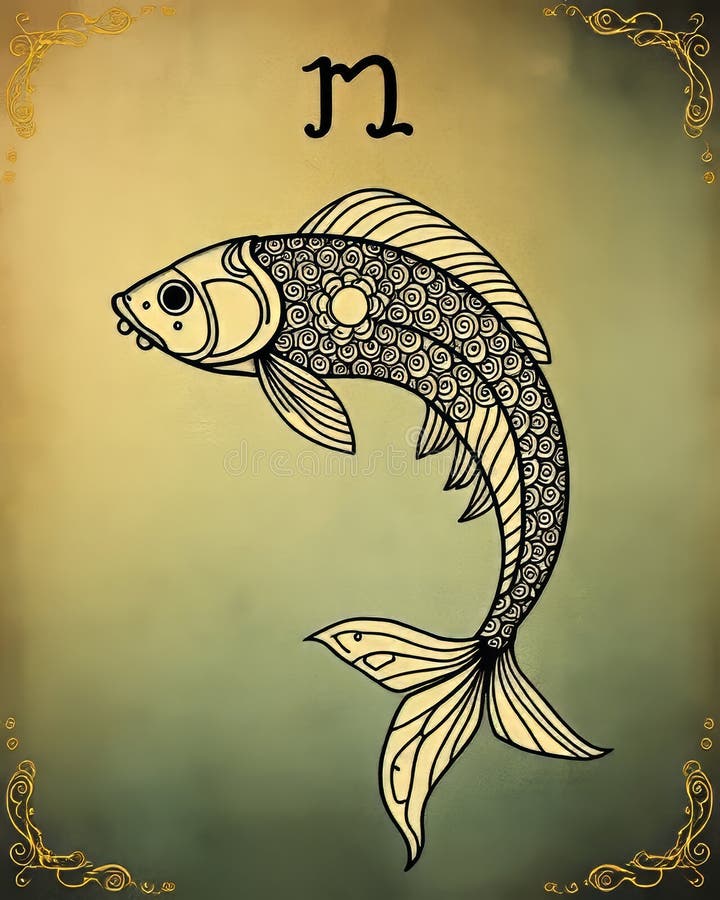 Illustration of a Carp, Drawn in a Decorative Style. the Fish Has a ...