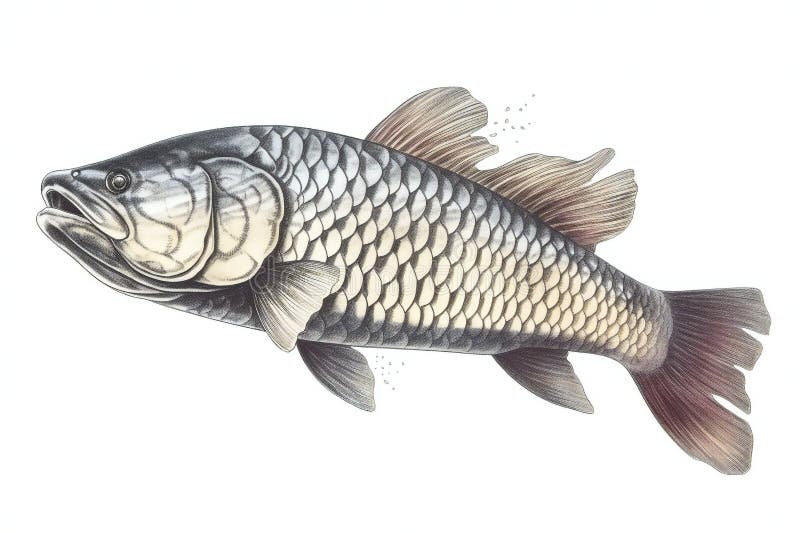 Illustration of a Carp Fish on a White Background, Drawing in ...