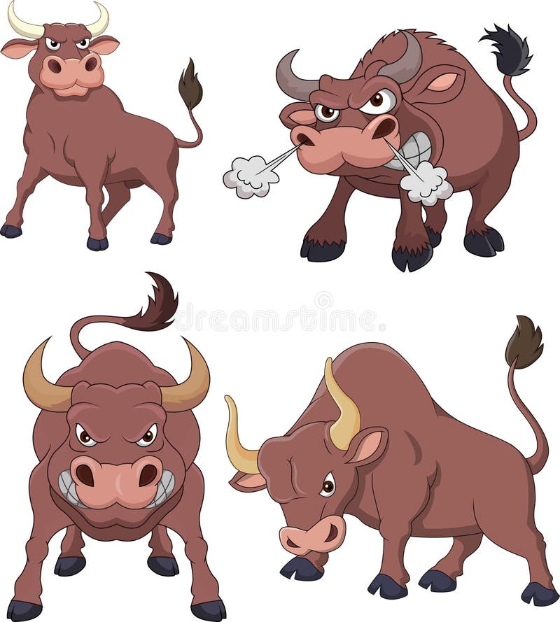 Cartoon Angry Bull Collection Set Stock Vector - Illustration of farm ...