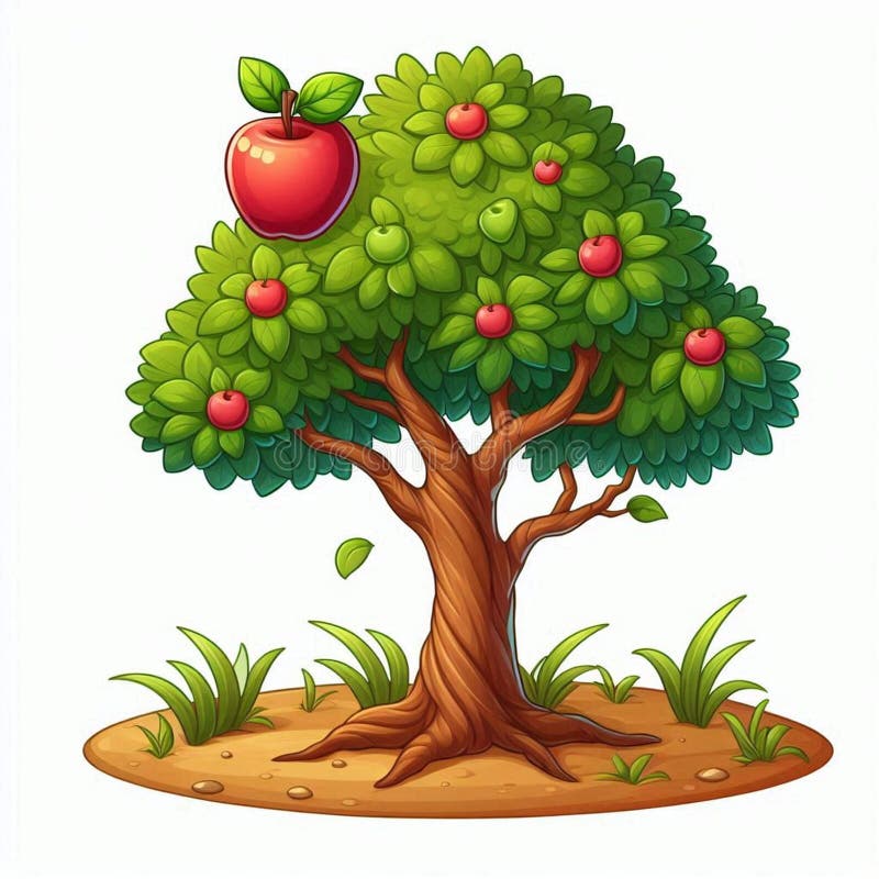 Illustration of a Cartoon Apple Tree Isolated on White Background ...