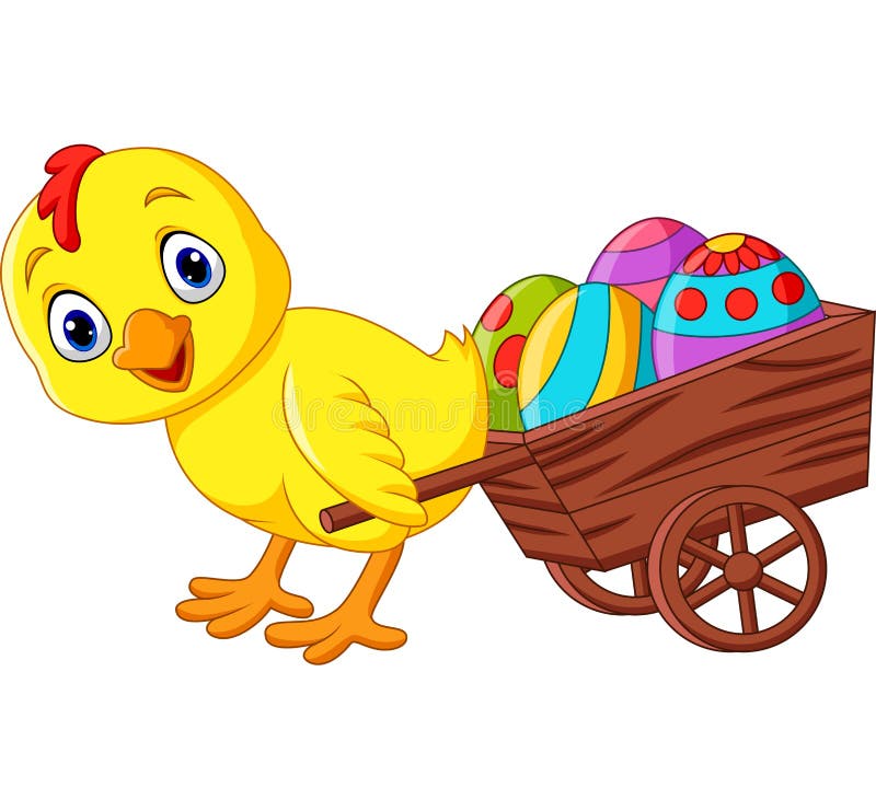 Cartoon Baby Chick Pulling a Cart Full of Easter Eggs Stock Vector ...
