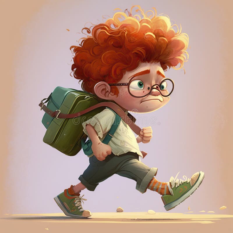 Illustration Cartoon, Boy with Books, Ai Generative Stock Illustration ...