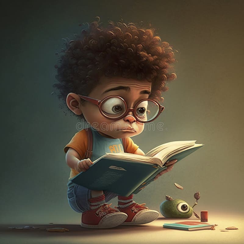 Illustration Cartoon, Boy with Books, Ai Generative Stock Illustration ...