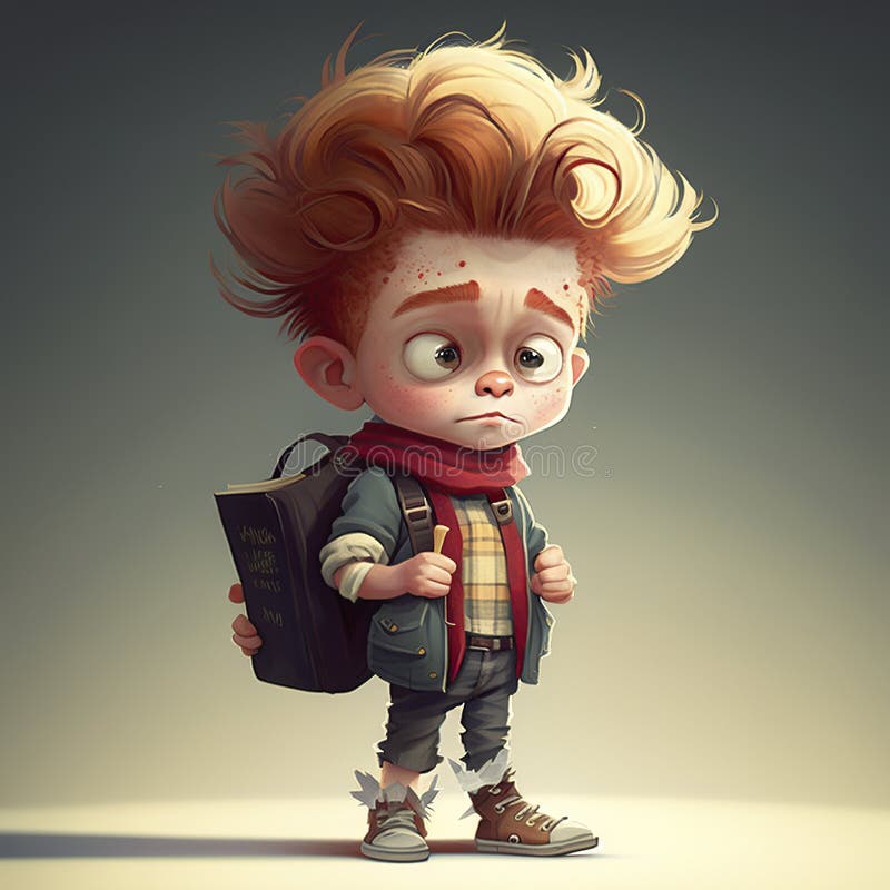 Illustration Cartoon, Boy with Books, Ai Generative Stock Illustration ...