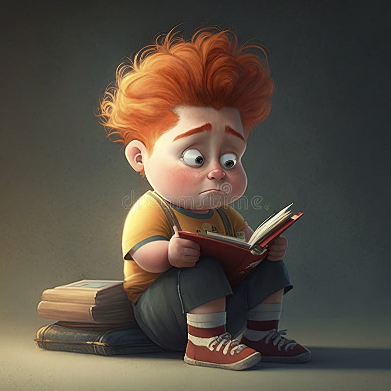 Illustration Cartoon, Boy with Books, Ai Generative Stock Illustration ...