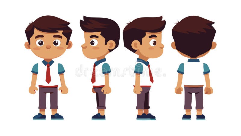Cartoon Character of a Young Boy in Different Poses and Angles for ...