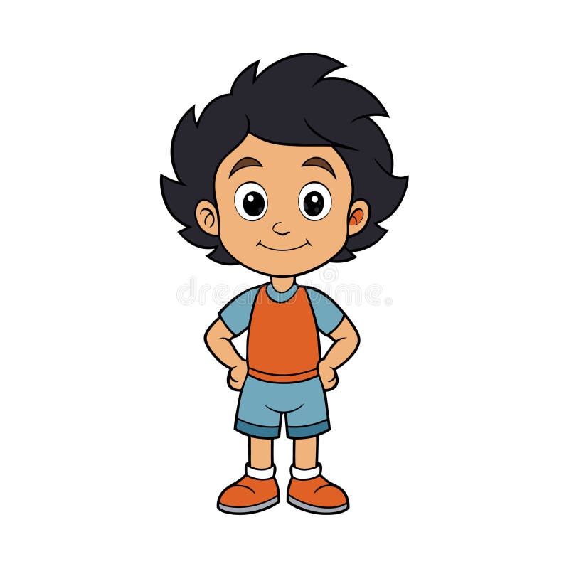 Cartoon Boy Character Standing, Confident, Smiling Illustration Stock ...