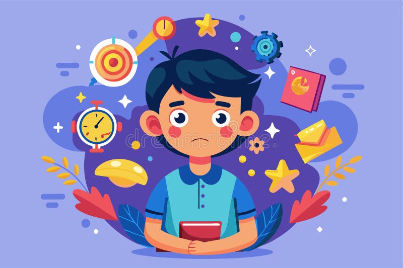 Illustration of a Cartoon Boy Surrounded by Various Objects Symbolizing ...