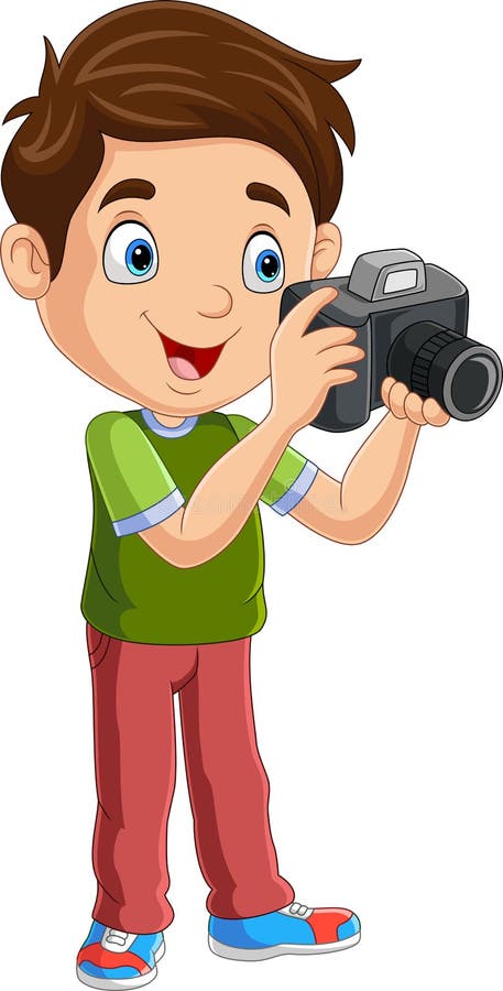 Cartoon Boy Taking Photo Using a Digital Camera Stock Vector ...