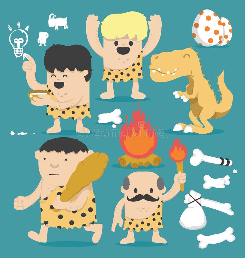 Illustration Cartoon Caveman Set Stock Vector - Illustration of ...