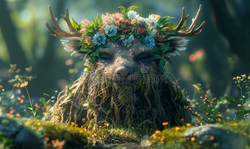 Illustration, Cartoon, for Children Forest Spirit in the Forest. Stock ...