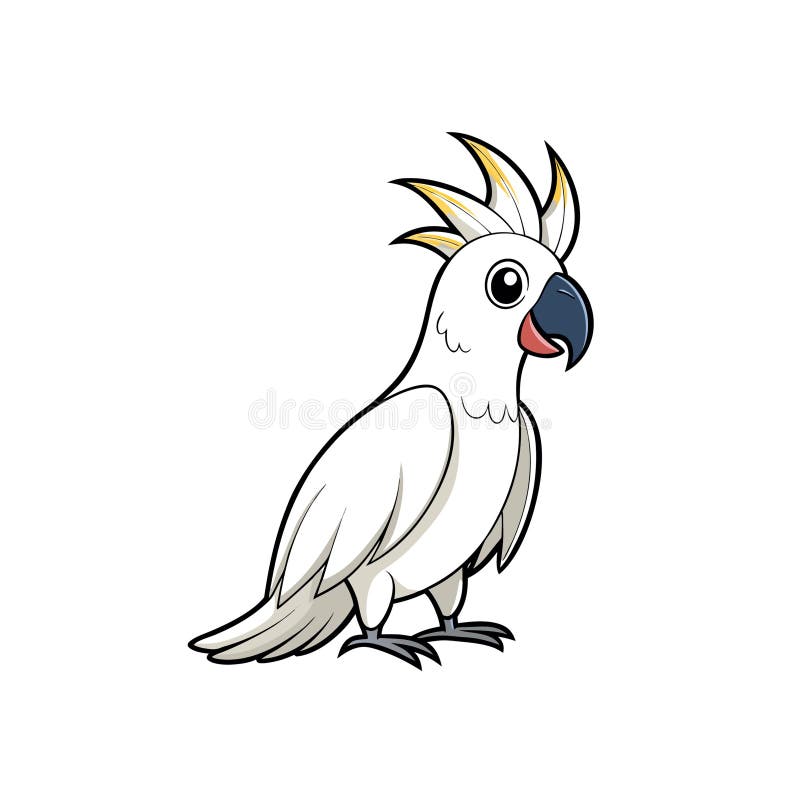 Cartoon Cockatoo Illustration on White Background with Simple Style ...