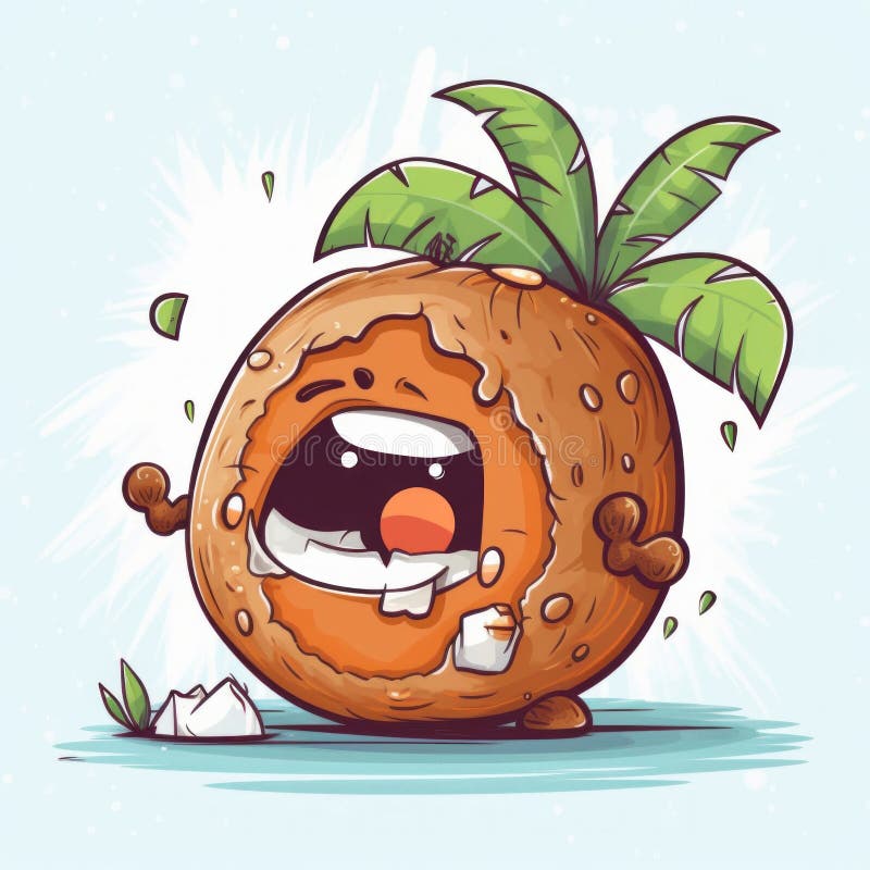 Illustration of a Cartoon Coconut. Stock Illustration - Illustration of ...
