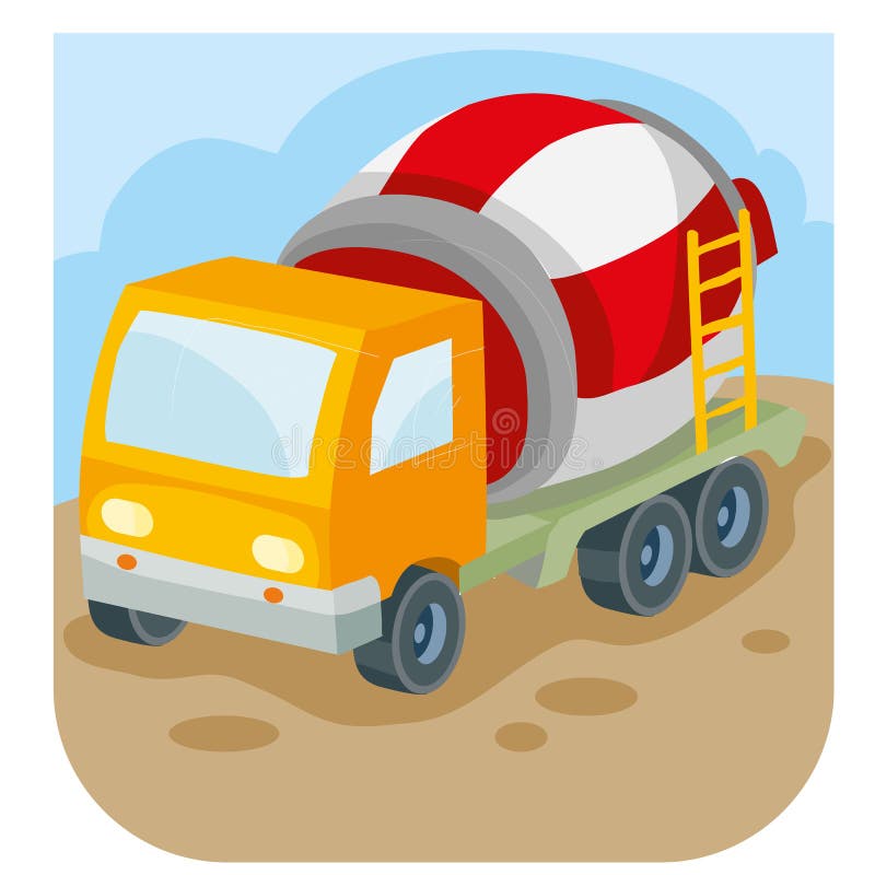 Illustration of Cartoon Concrete Mixer at Construction Site, Vector ...