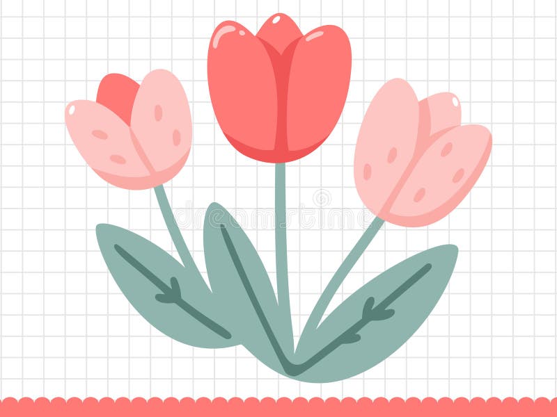 Illustration of a Cartoon Cute Pink Tulip. Stock Vector - Illustration ...