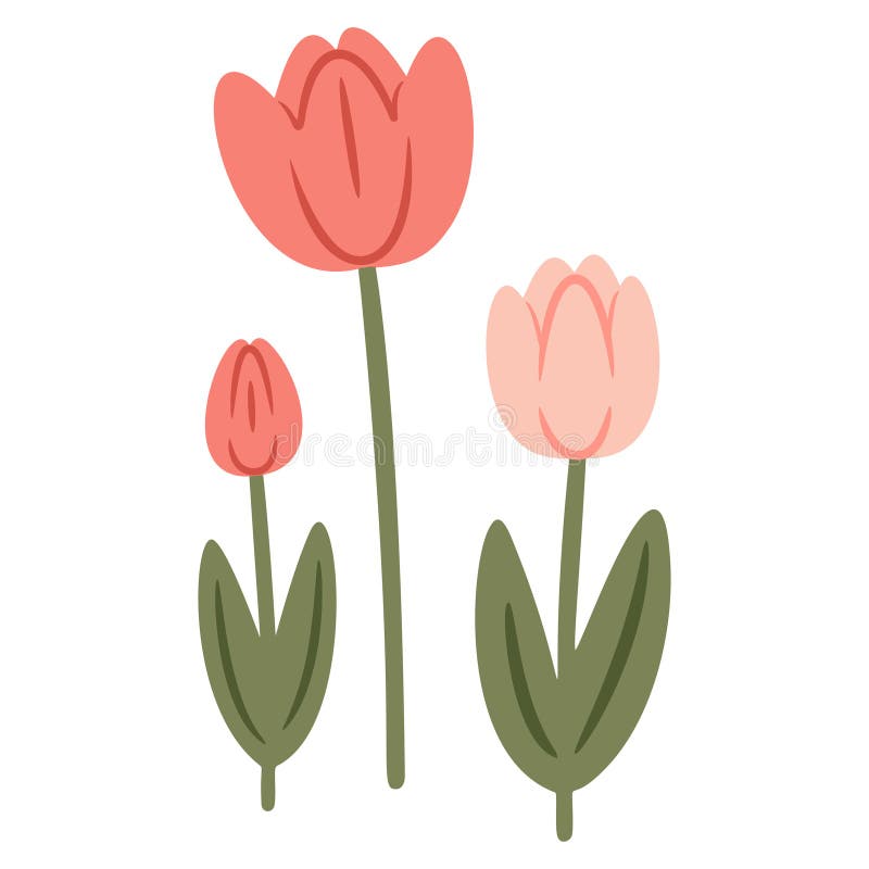 Illustration of a Cartoon Cute Pink Tulip. Stock Vector - Illustration ...