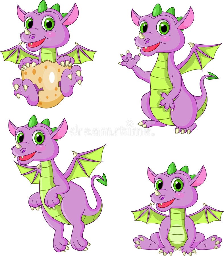 Cartoon Dragons Collection Set Stock Vector - Illustration of magic ...