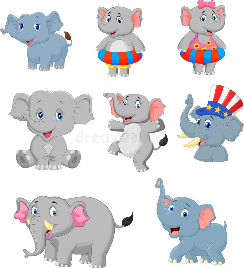 Cartoon Elephants Collection Set Editorial Image - Illustration of ...