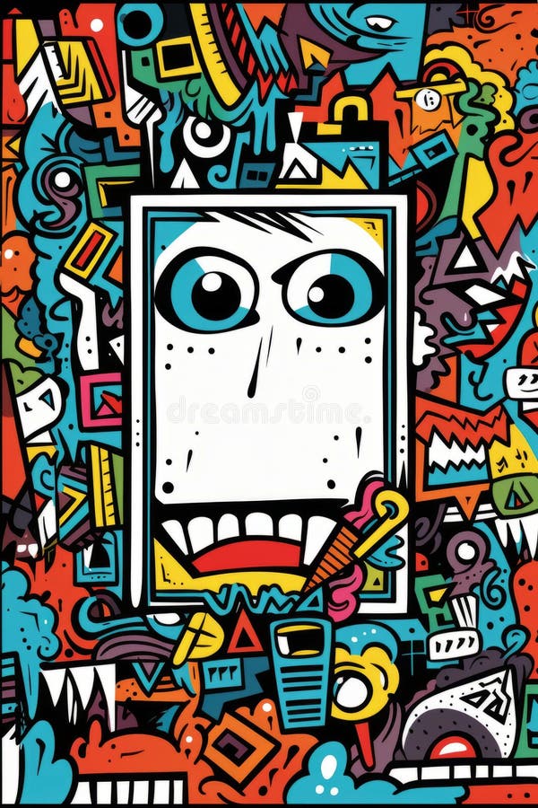An Illustration of a Cartoon Face Surrounded by Doodles Stock ...