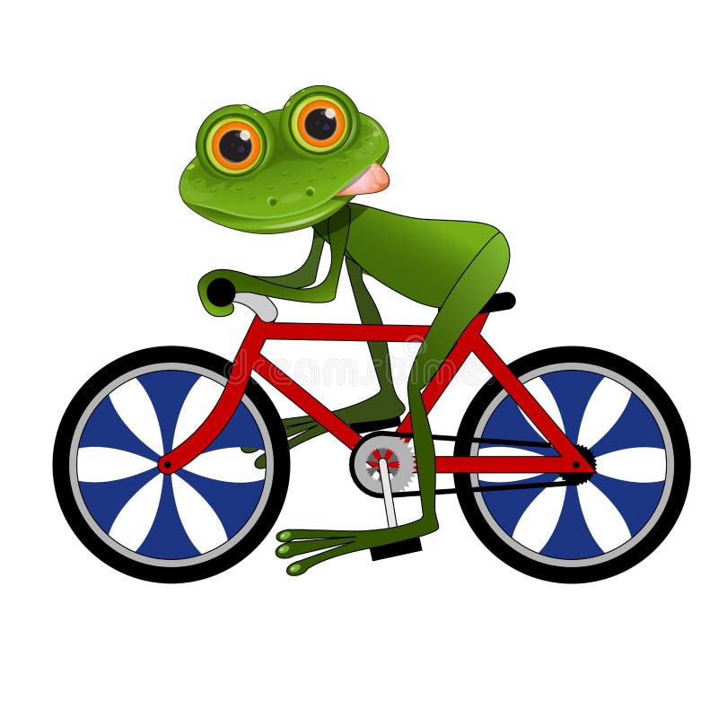 Illustration of a Cartoon Frog on a Bicycle Stock Vector - Illustration ...