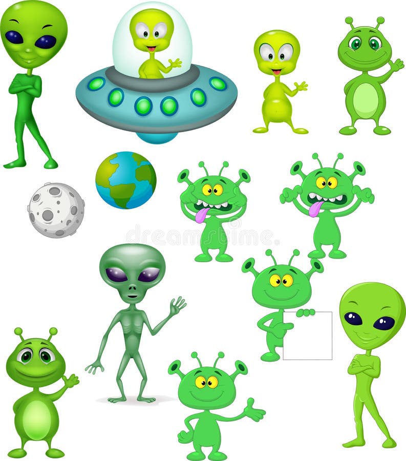 Cartoon Green Alien Collection Set Stock Vector - Illustration of blank ...