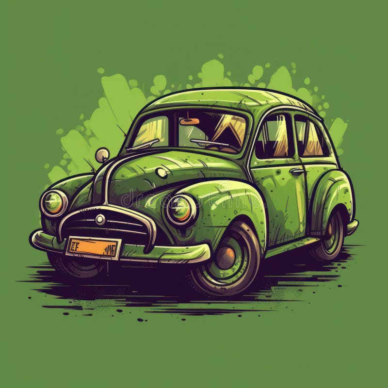 Illustration of a Cartoon of a Green Car. Stock Illustration ...
