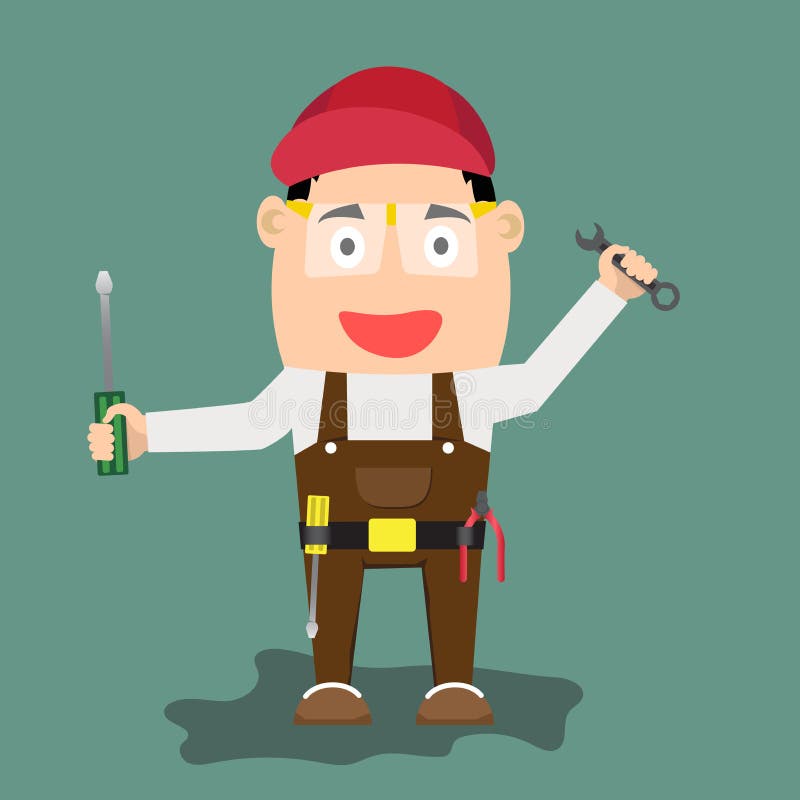 Cartoon Handyman With Tools Stock Vector - Illustration of person ...