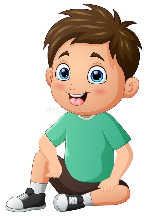 Cartoon Happy Little Boy Sitting and Posing Stock Illustration ...