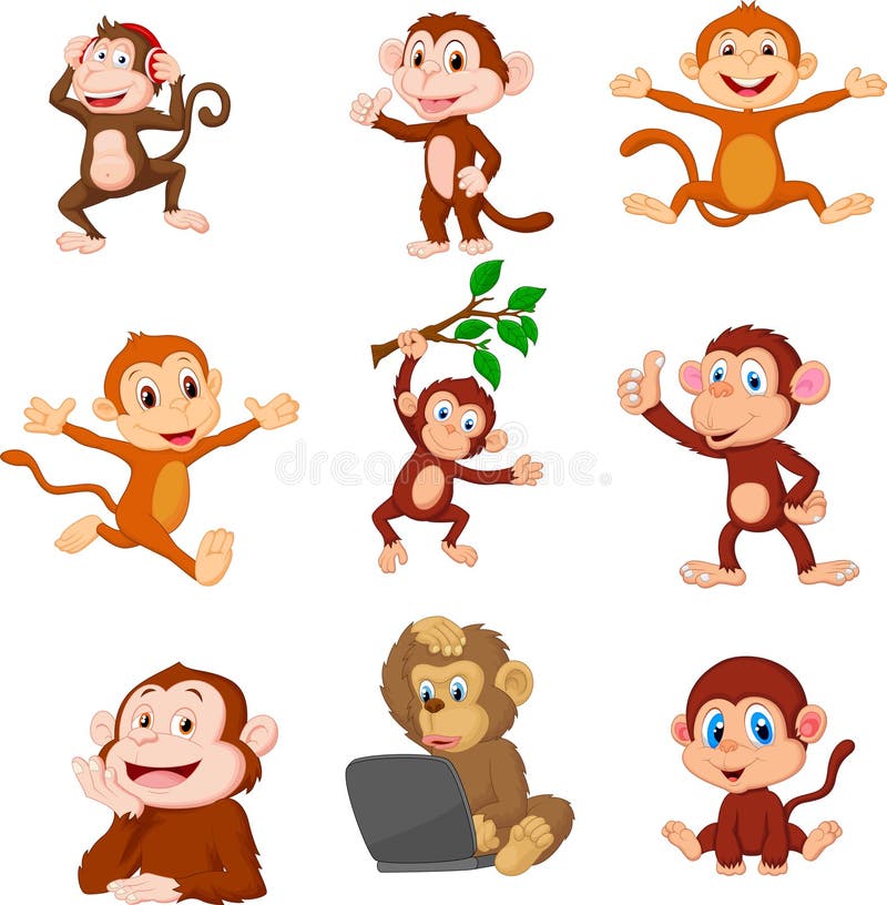 Cartoon Happy Monkeys Collection Set Stock Vector - Illustration of ...