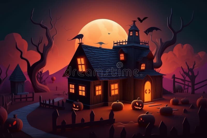 Illustration of a Cartoon Horror House for Halloween. Stock ...