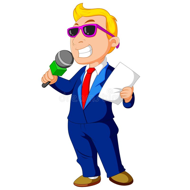 Cartoon Host Emcee with Microphone Stock Vector - Illustration of ...