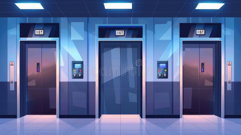 An Illustration of Cartoon Lift Doors, Empty Elevators in an Office ...