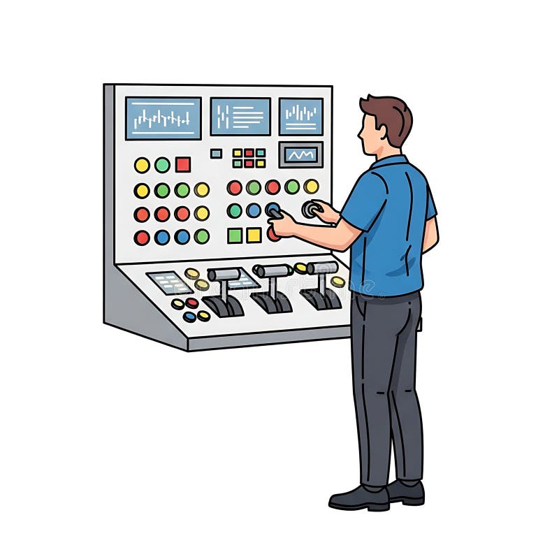 Cartoon Operator at Control Panel Stock Illustration - Illustration of ...