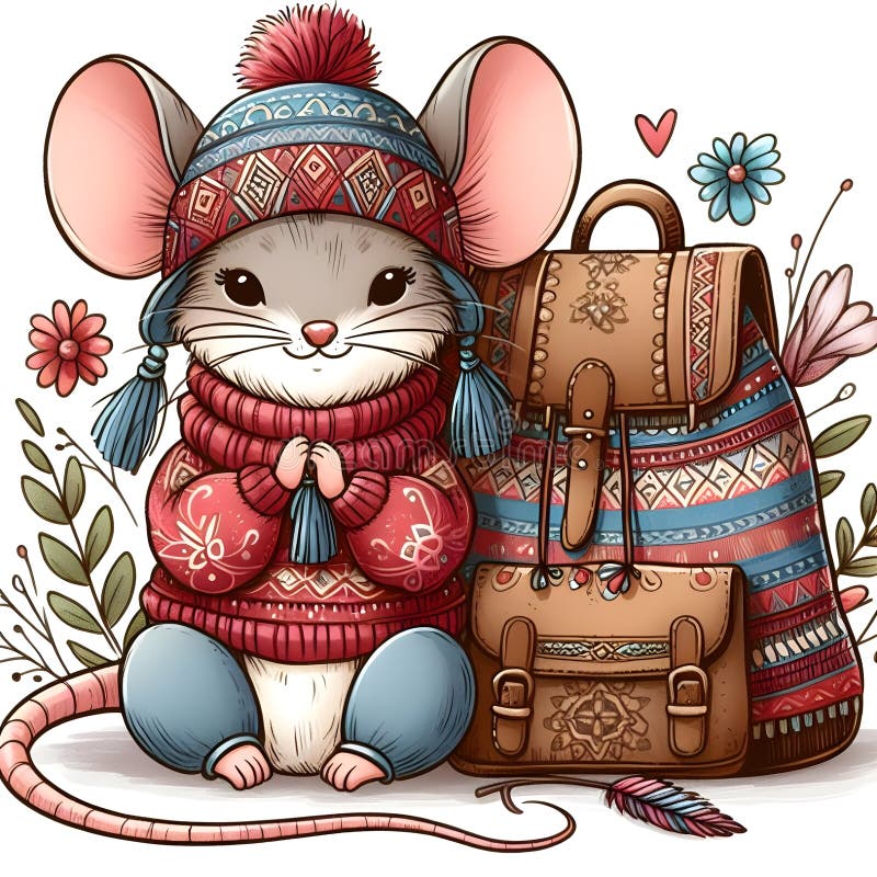 Cartoon mouse and backpack stock illustration. Illustration of bundle ...