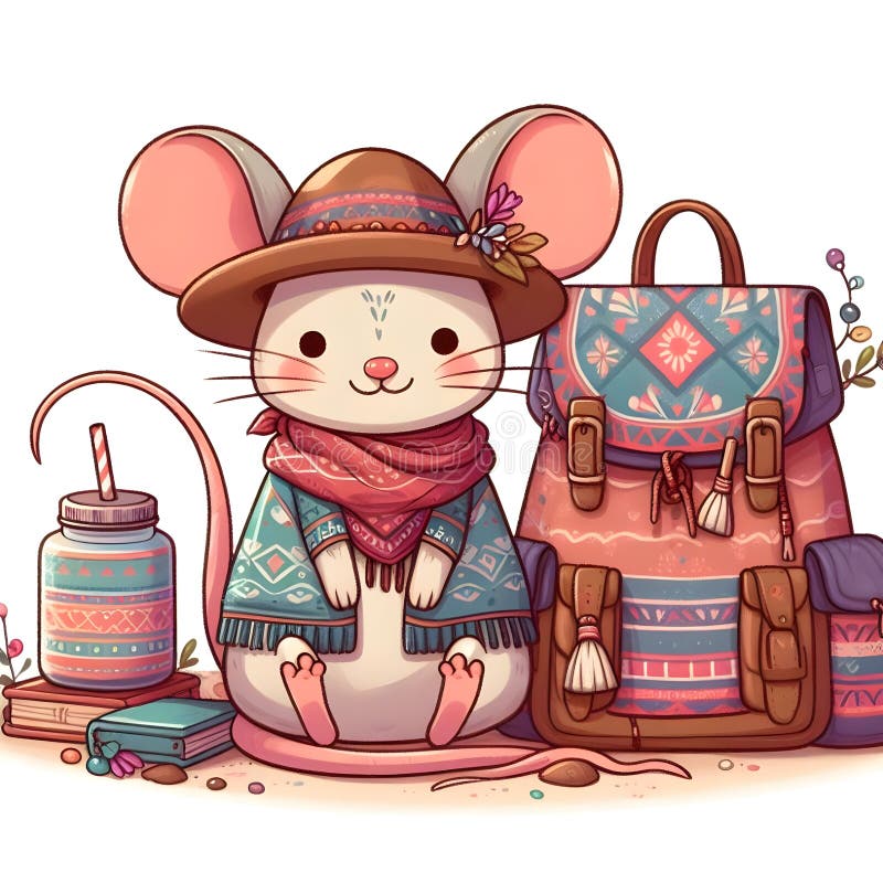 Cartoon mouse and backpack stock illustration. Illustration of funny ...