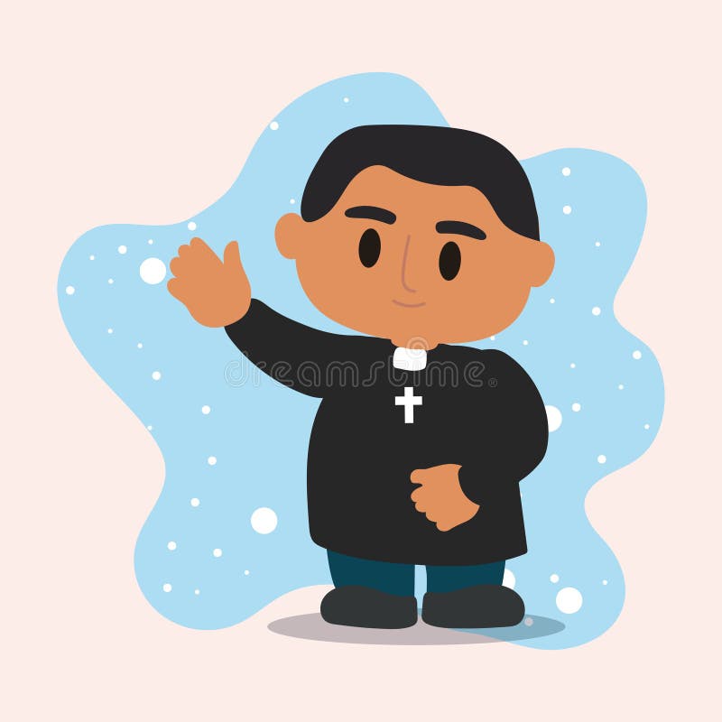 Cartoon Priest in Black Robe Smiling and Waving, Vector Stock Vector ...
