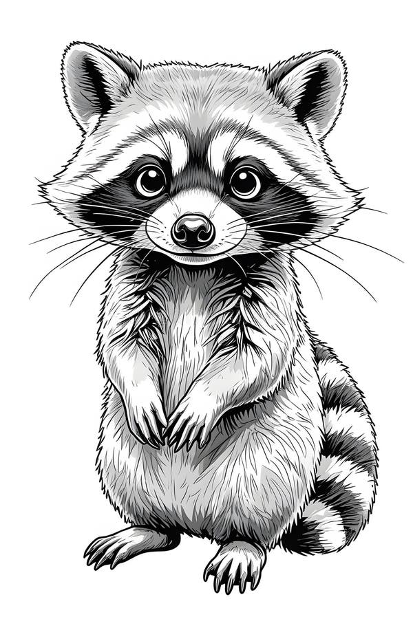 Cartoon Raccon Coloring Book Page Stock Illustration - Illustration of ...
