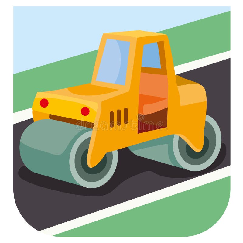 Illustration of Cartoon Road Roller at Construction Site, Vector ...