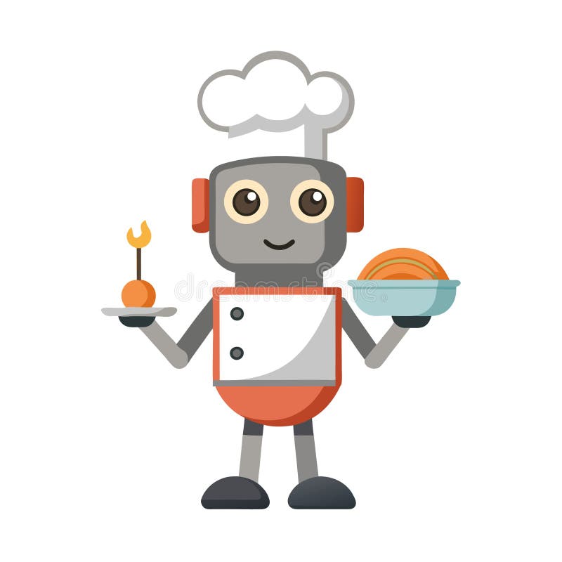 Robot Chef Serving Spaghetti and Appetizer, Cartoon Style Vector ...