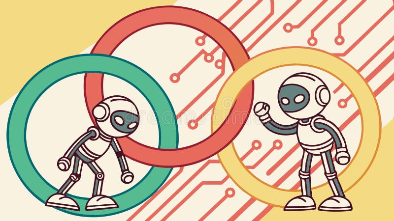 Illustration of Cartoon Robots Connecting with Rings and Circuits ...