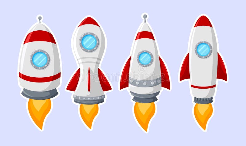 Cartoon Rocket Ship Collection Isolated on White Background Stock ...