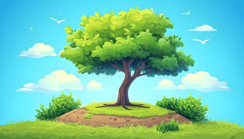 Tree on a patch of grass stock illustration. Illustration of field ...