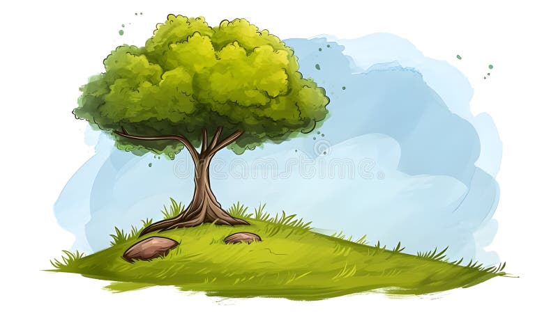 Tree on a patch of grass stock illustration. Illustration of forest ...