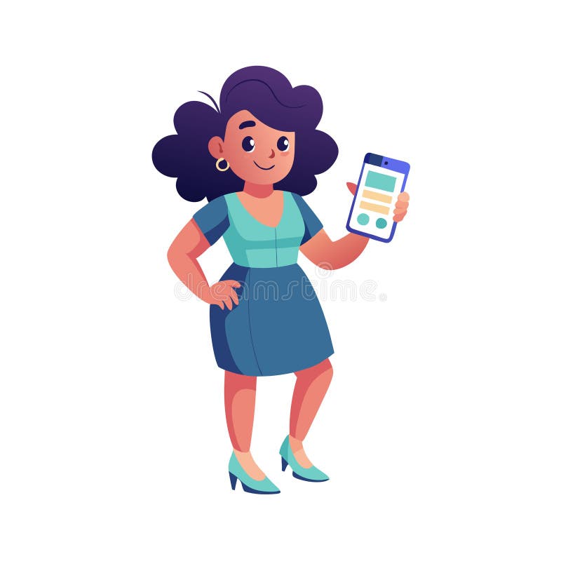 Cartoon Woman Presenting Information on Smartphone, Modern Technology ...