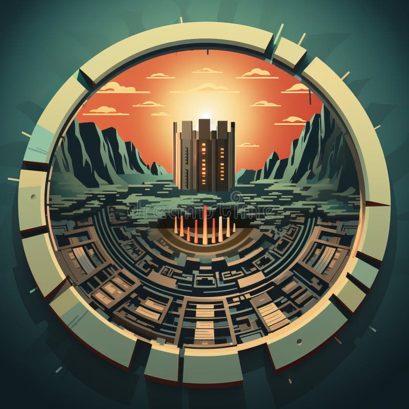 An Illustration of a Castle in the Middle of a Circle Stock ...