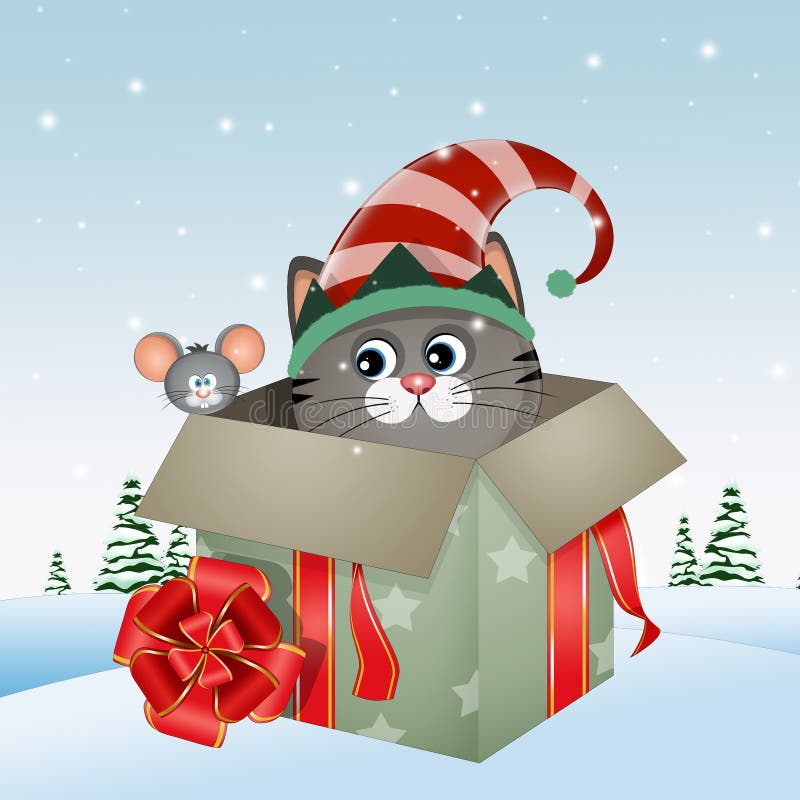 Illustration of Cat in the Christmas Gift Stock Illustration ...