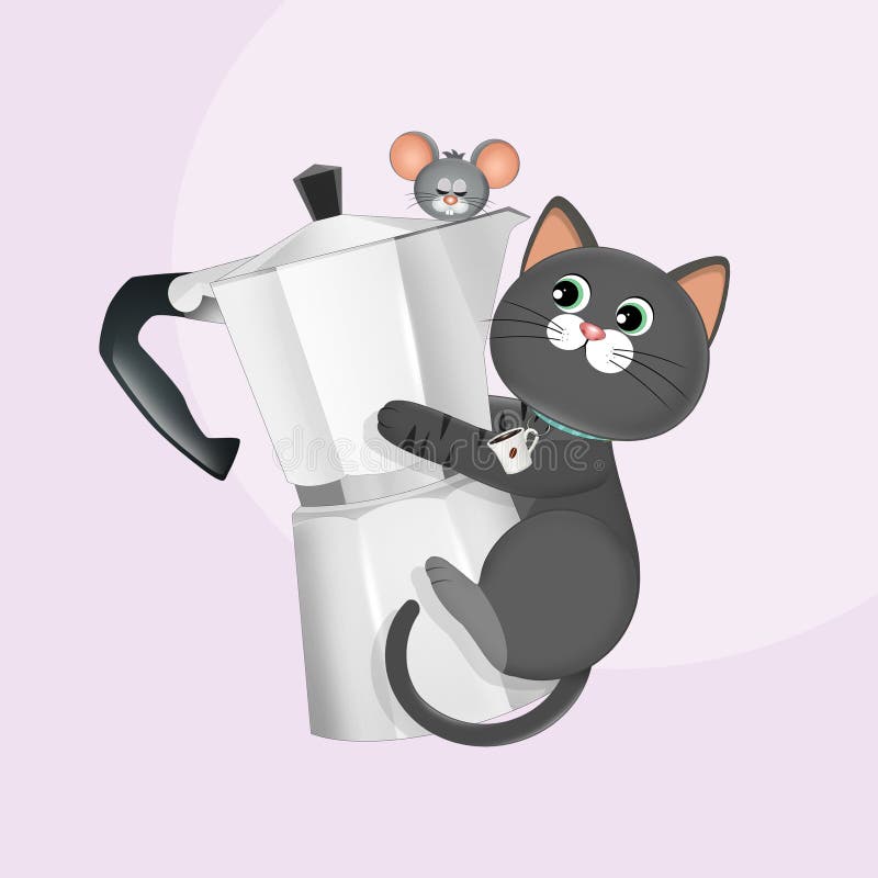 Illustration of Cat with the Coffee Machine Stock Illustration ...